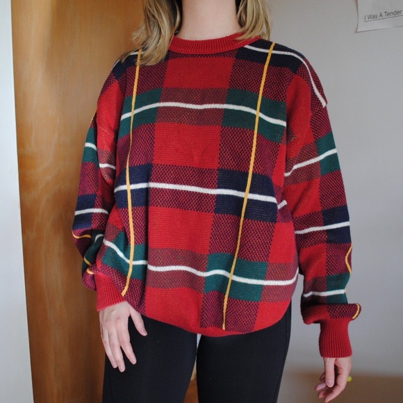 Sweaters | Vintage Red And Green Plaid Sweater | Poshmark